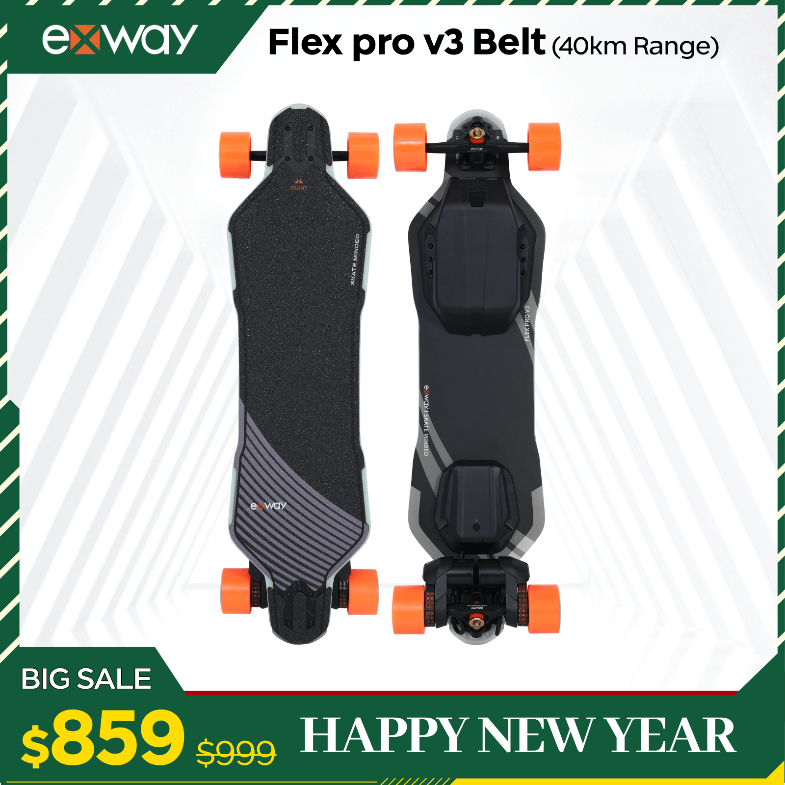 Exway Flex Pro V3 Electric Skateboard |Bifrost Lights,Up to 60km Range