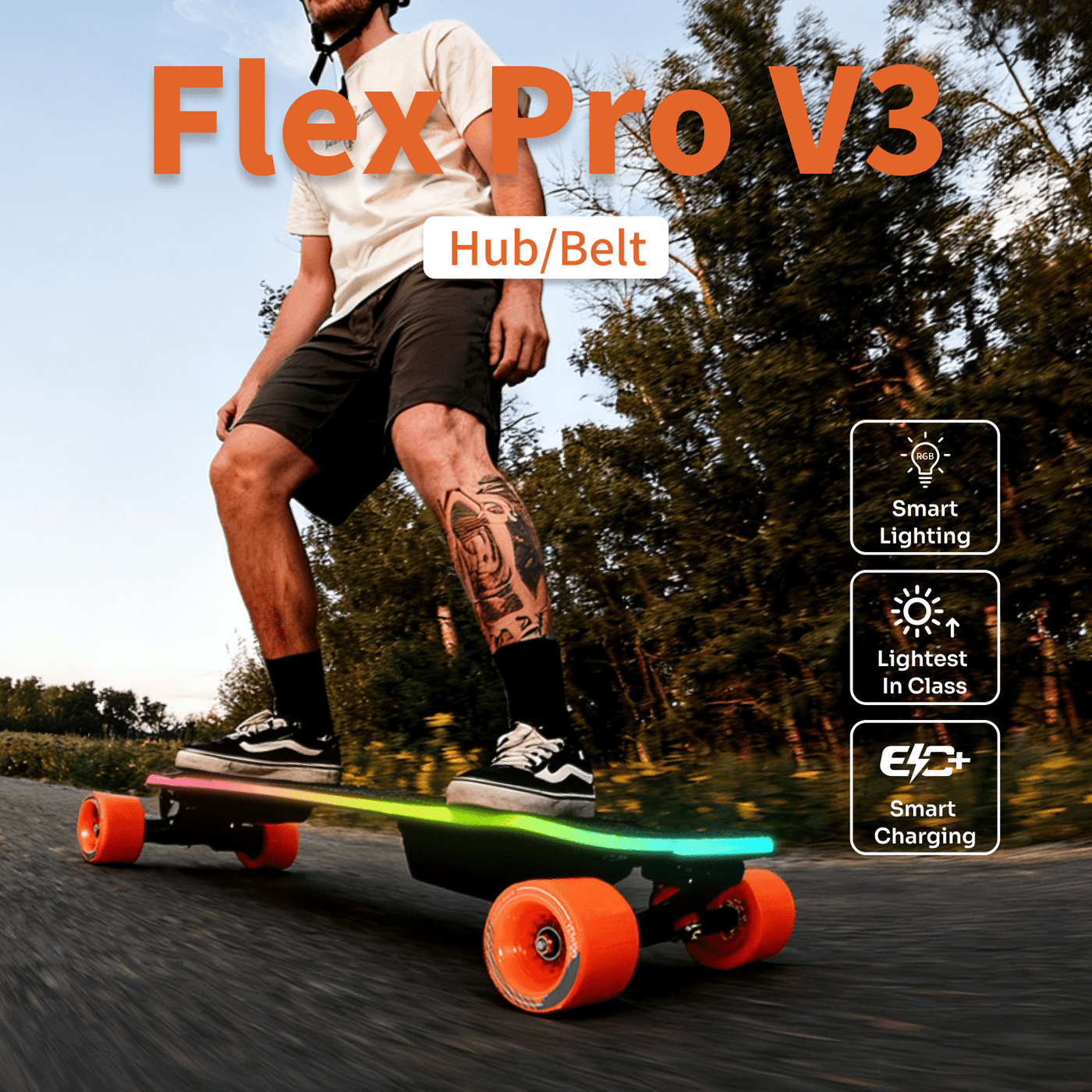 Exway Flex Pro V3 Electric Skateboard |Bifrost Lights,Up to 60km Range
